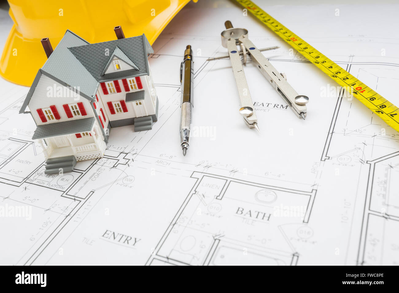 House plans and measuring tape hi-res stock photography and images - Alamy