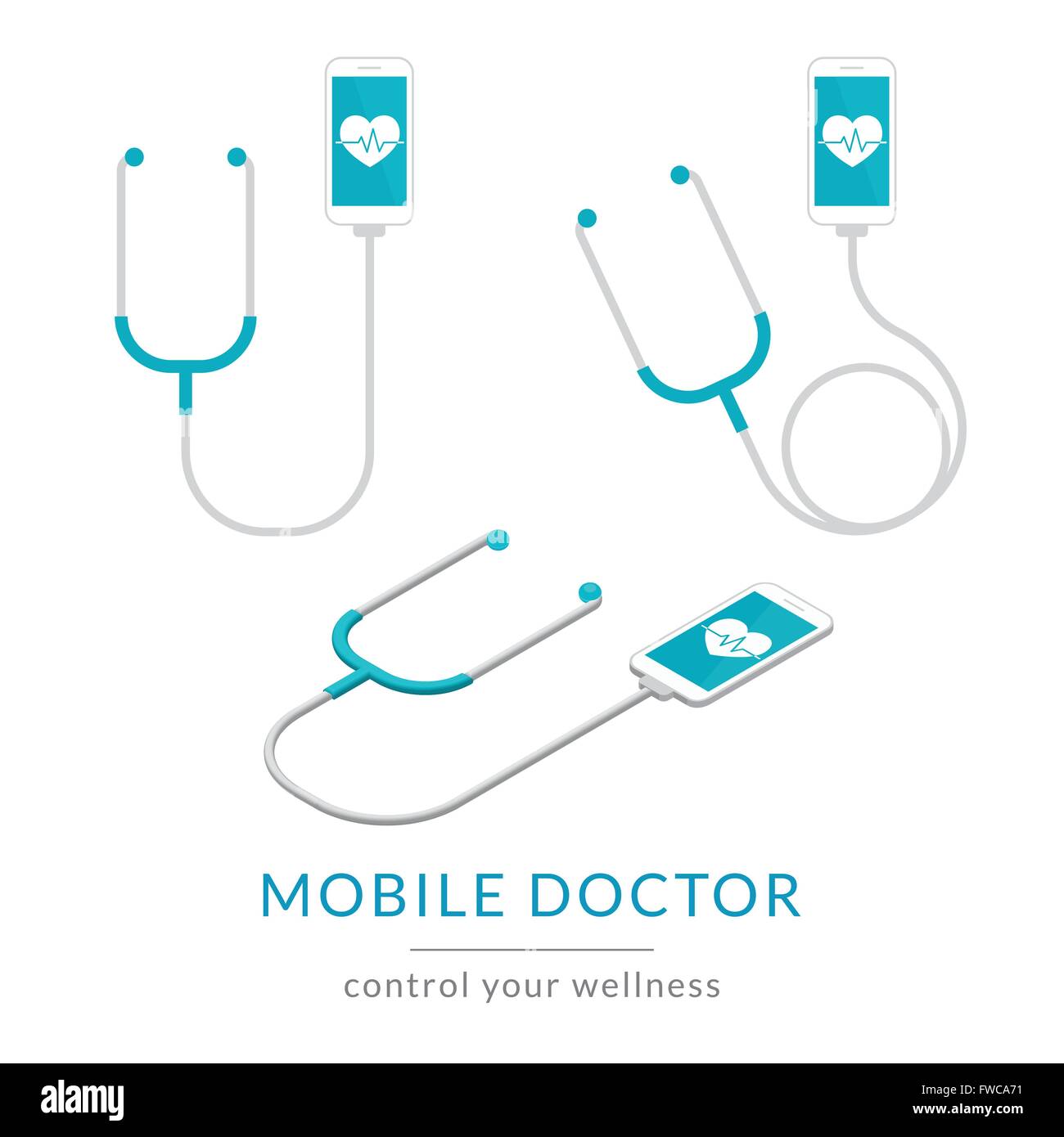 Digital health flat modern illustration of mobile medicine with ...
