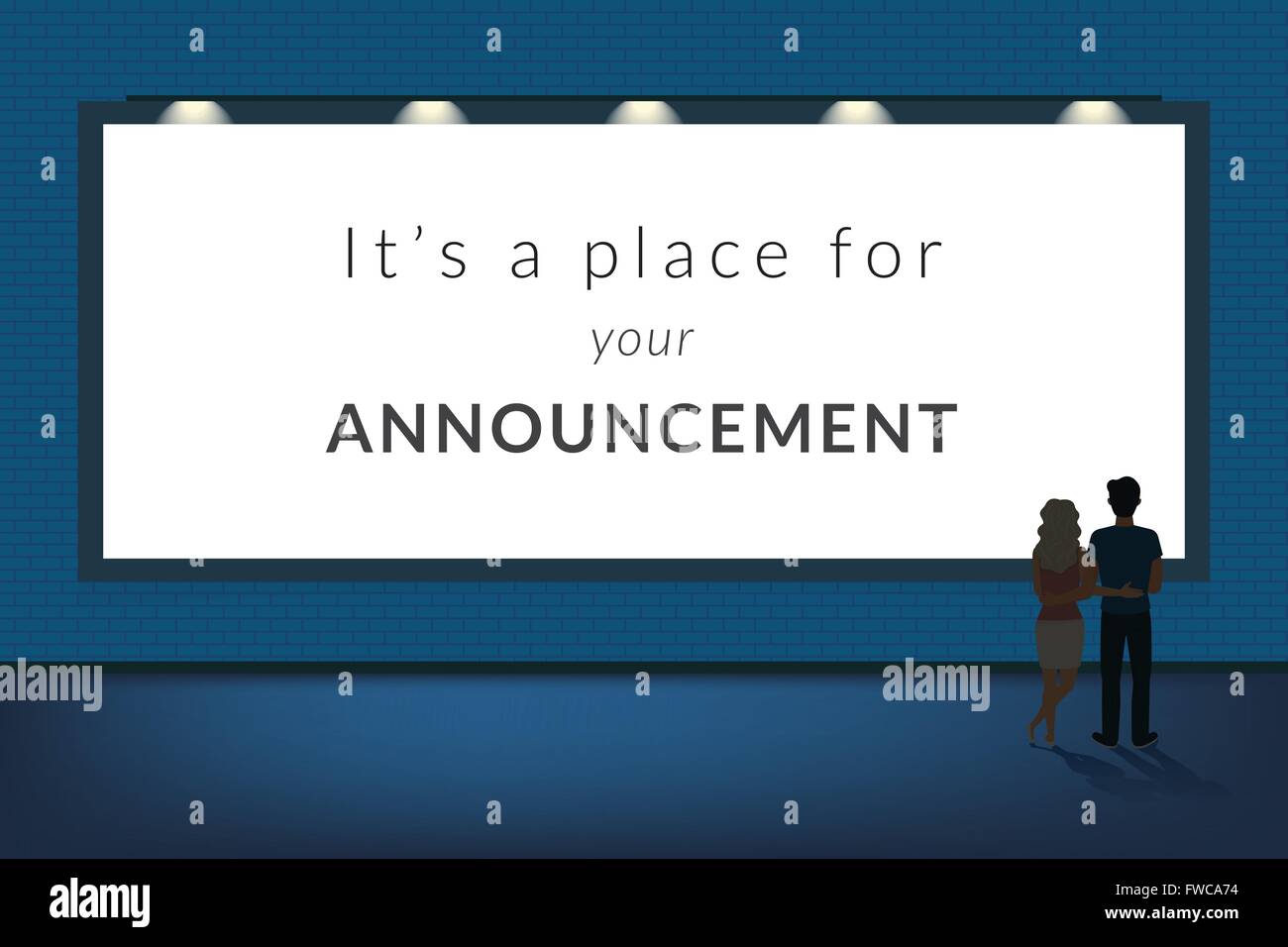 Big announcement banner blank with a couple standing near and looking ...