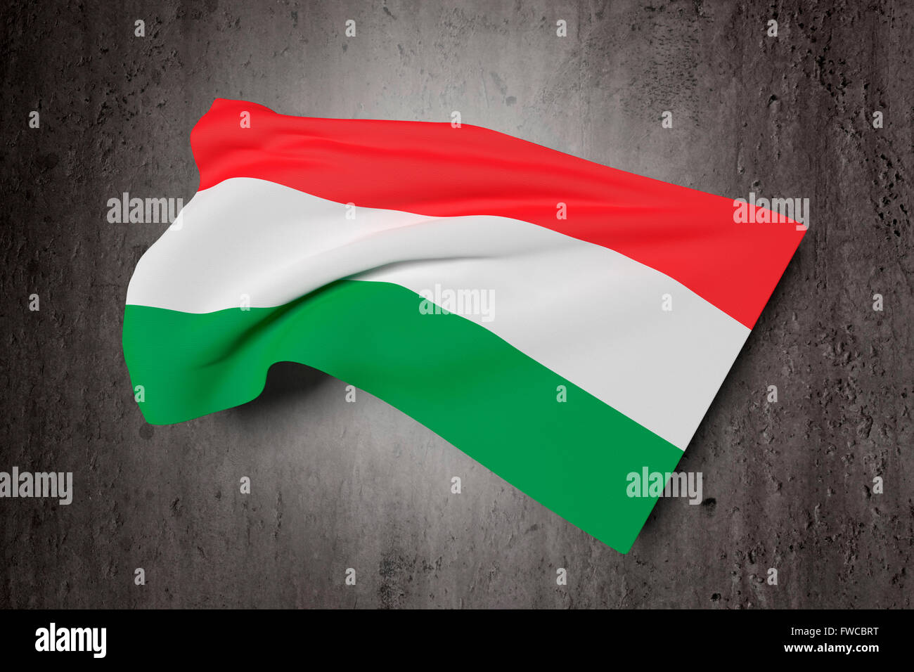 3d rendering of a close-up of Hungary flag waving in a dirty background ...