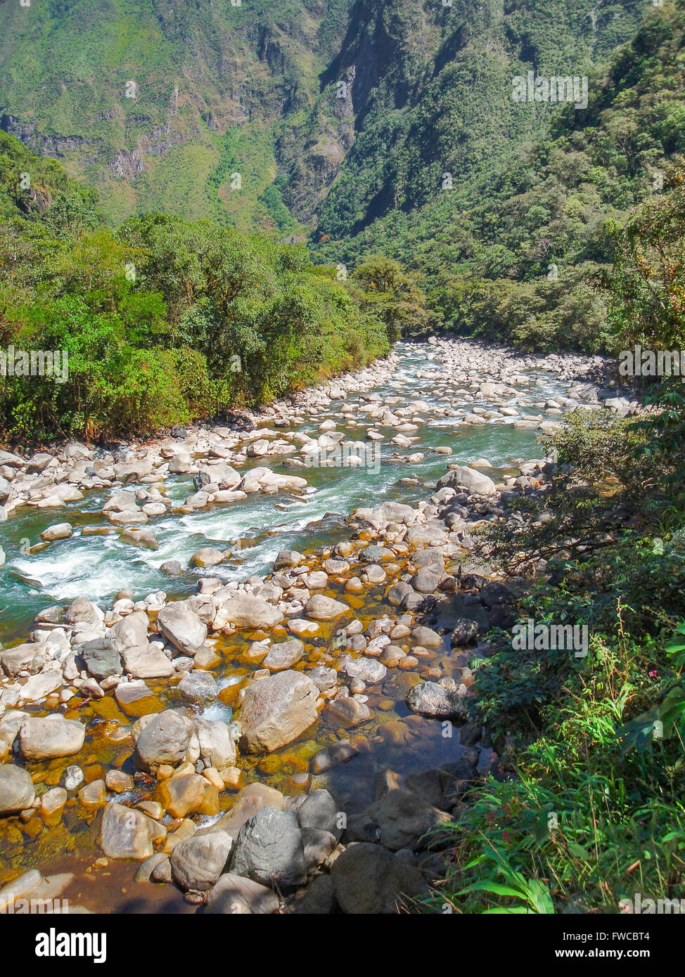 andes scenery with river near Machu Picchu, a ancient Inka city in the ...