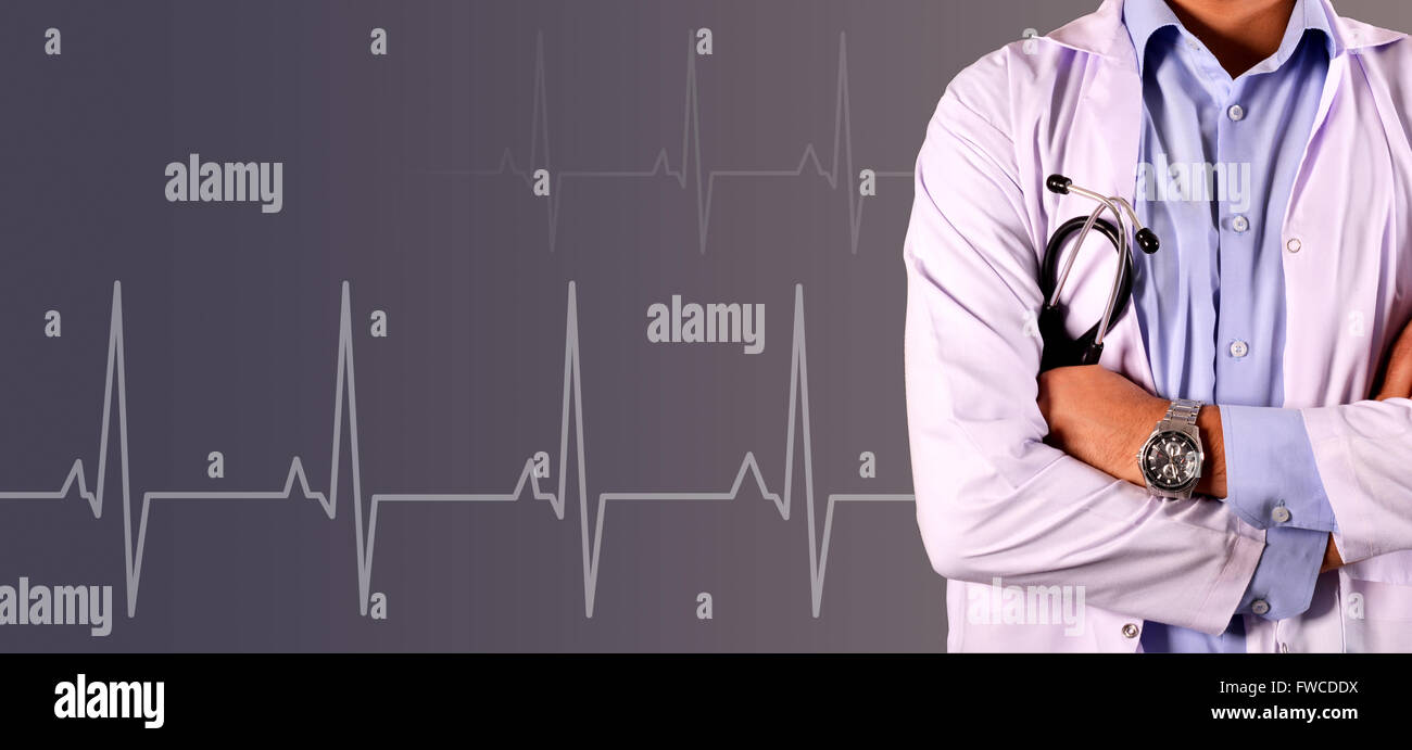 Medical doctor with stethoscope on lifeline background Stock Photo - Alamy