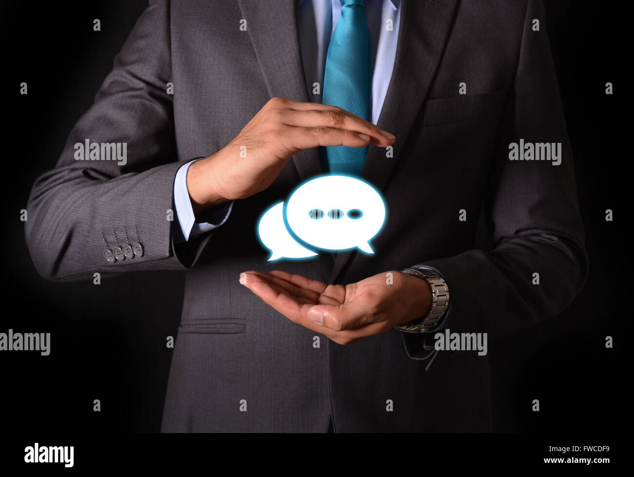 Businessman with protective gesture and text privacy in hands Stock ...