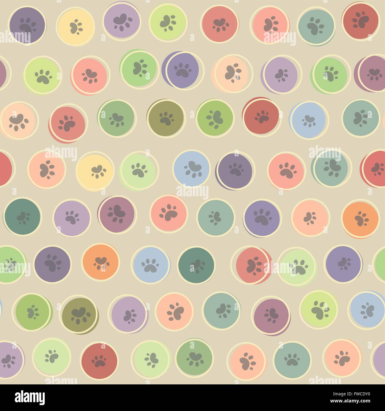 Seamless retro pattern polka dot with cat tracks. Vector background ...