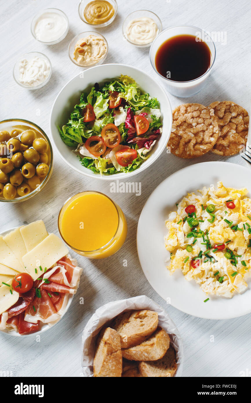 Fresh Continental Breakfast. Healthy Different Food. Scrambled Eggs ...