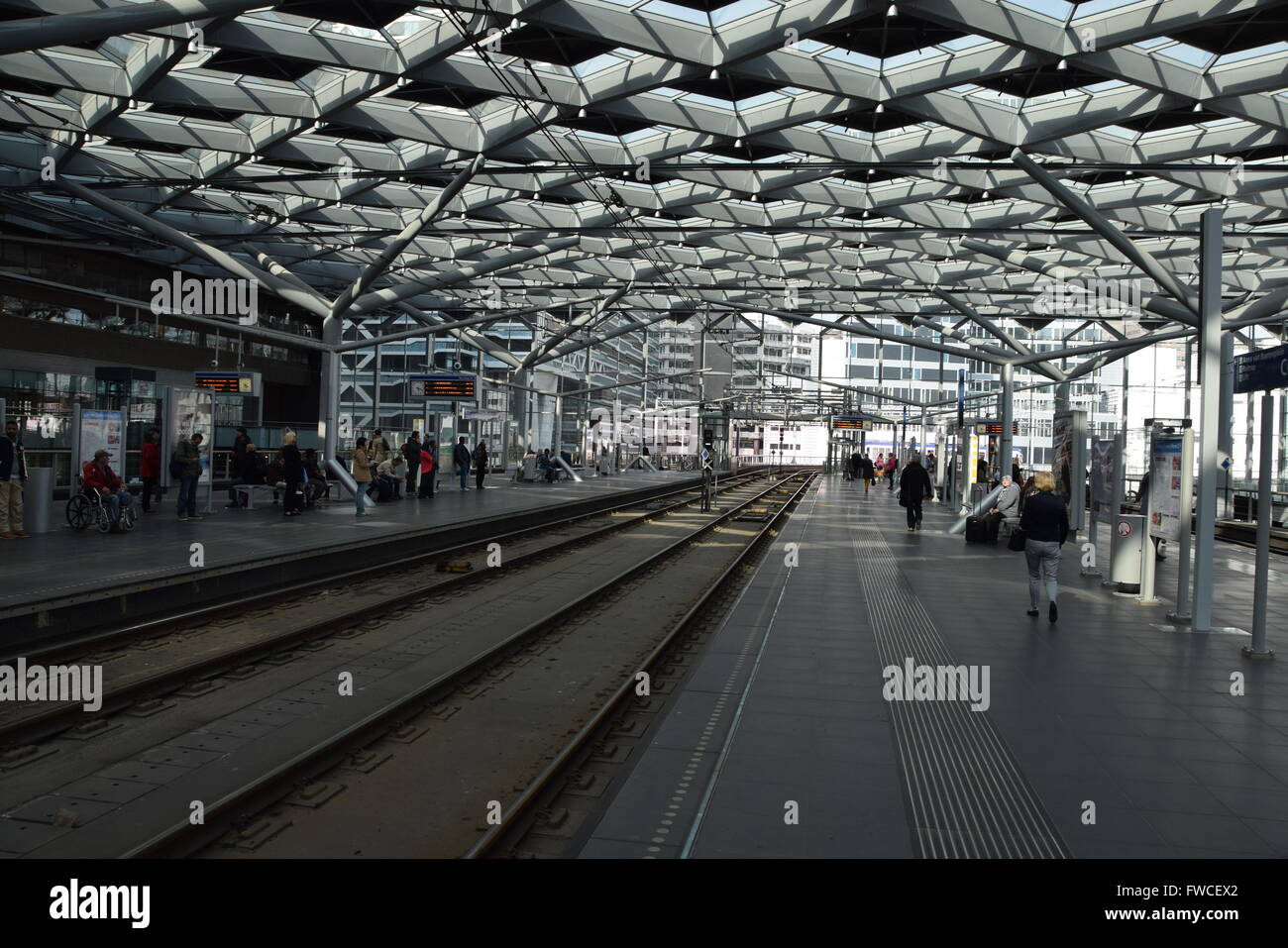 Platforms of the upper level of the Den Haag Centraal tram terminal ...