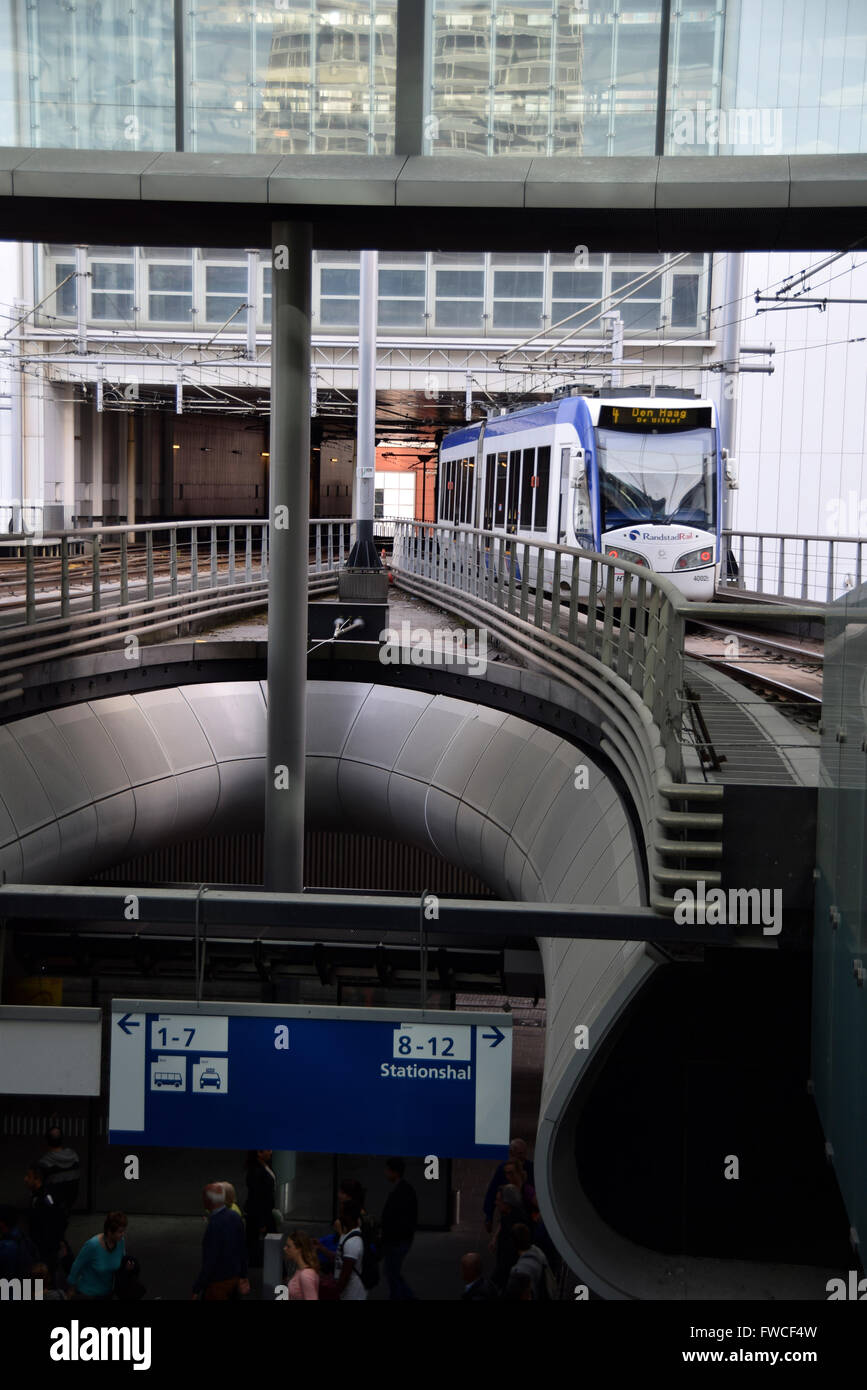 Randstadrail tram leaving the Den Haag Centraal Station tram terminal ... Randstadrail tram leaving the Den Haag Centraal Station tram terminal ...