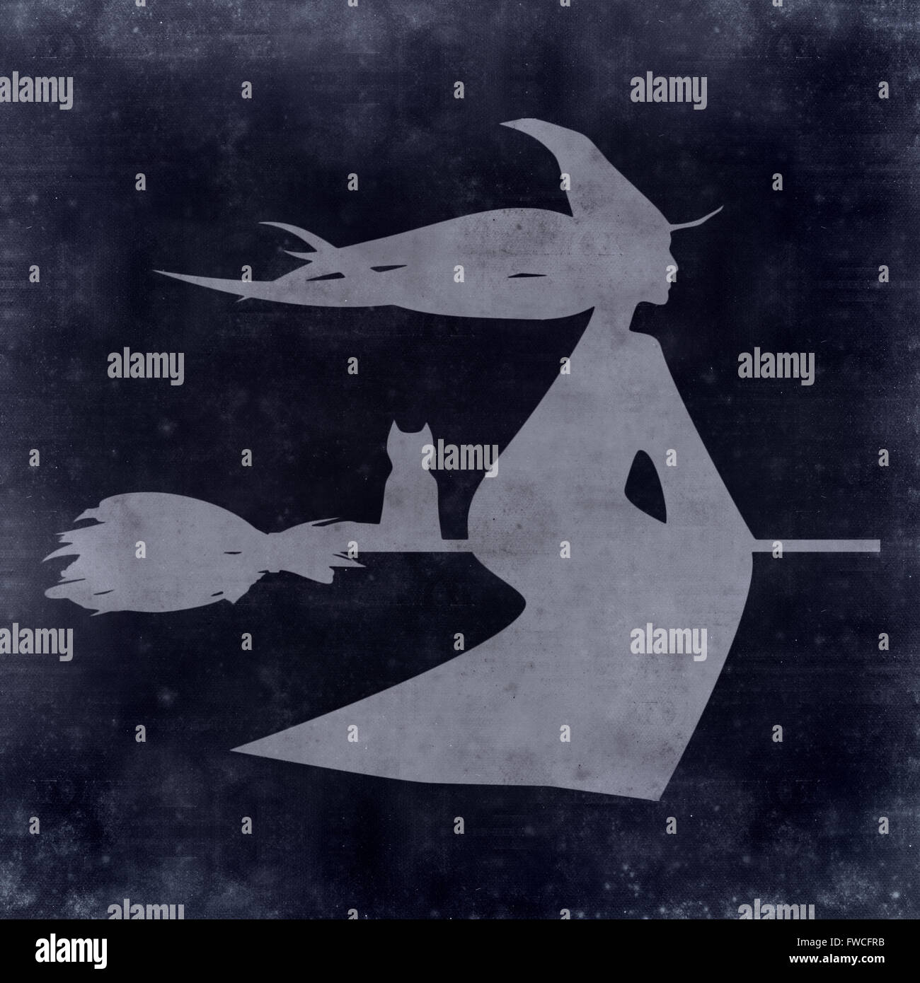 textured old paper background with flying witch illustration Stock ...