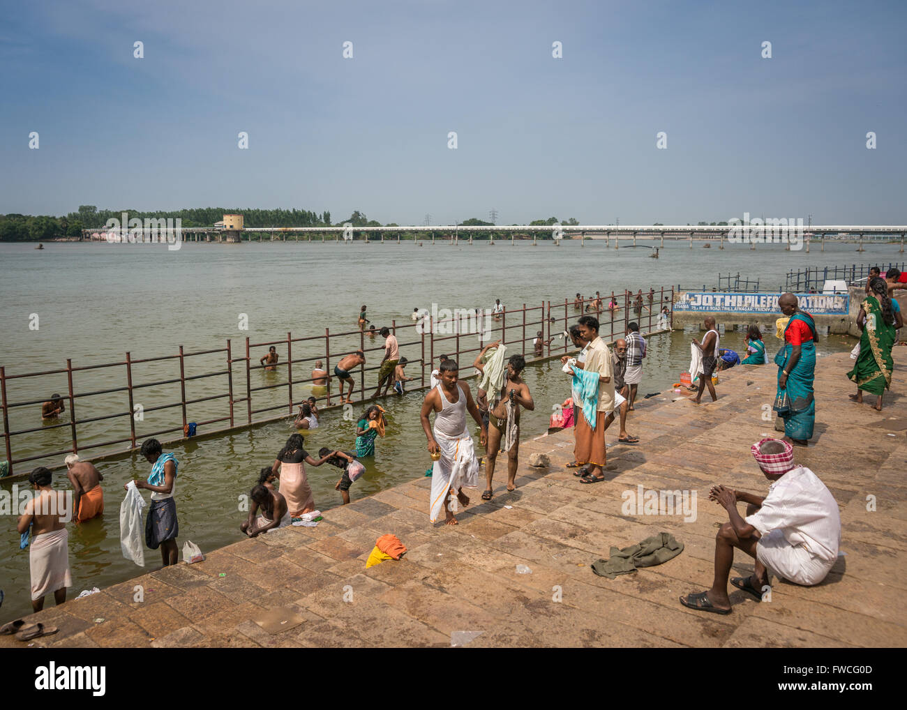 Trichy, India - October 15, 2013: Ritual bathing in Cauvery River at ...