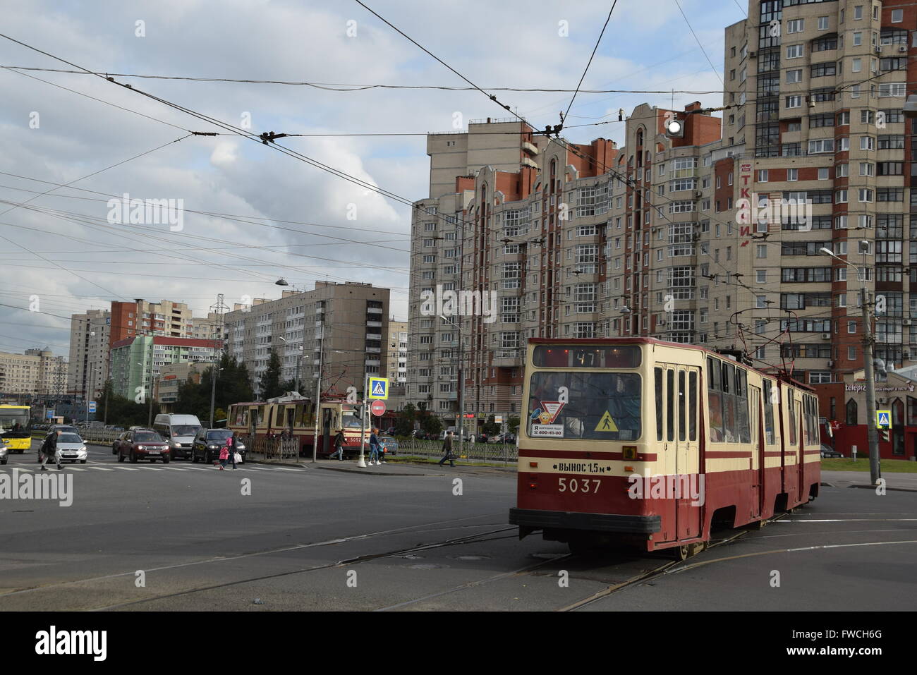 Tram junction at the crossroads of Prospect Aviakonstruktorov ...