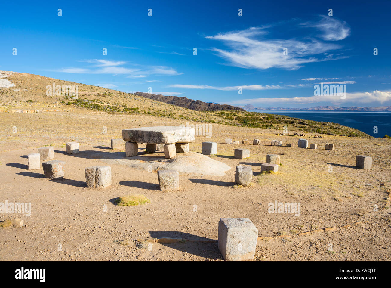 Wide angle view of the Inca's sacrifice table with majestic rural ...