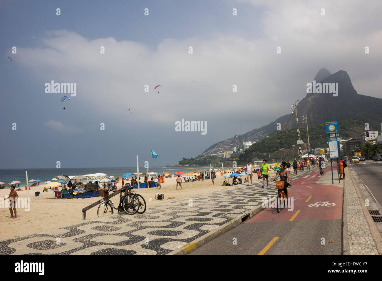 Rio de Janeiro, 2 April 2016: Group of about 10 Paragliders fly over ...