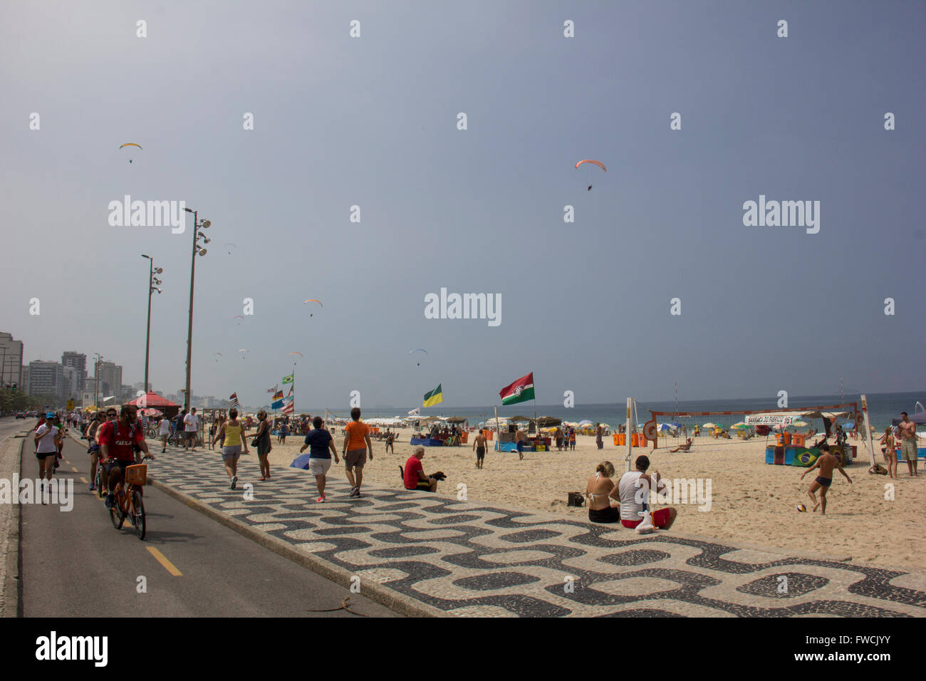 Rio de Janeiro, 2 April 2016: Group of about 10 Paragliders fly over ...