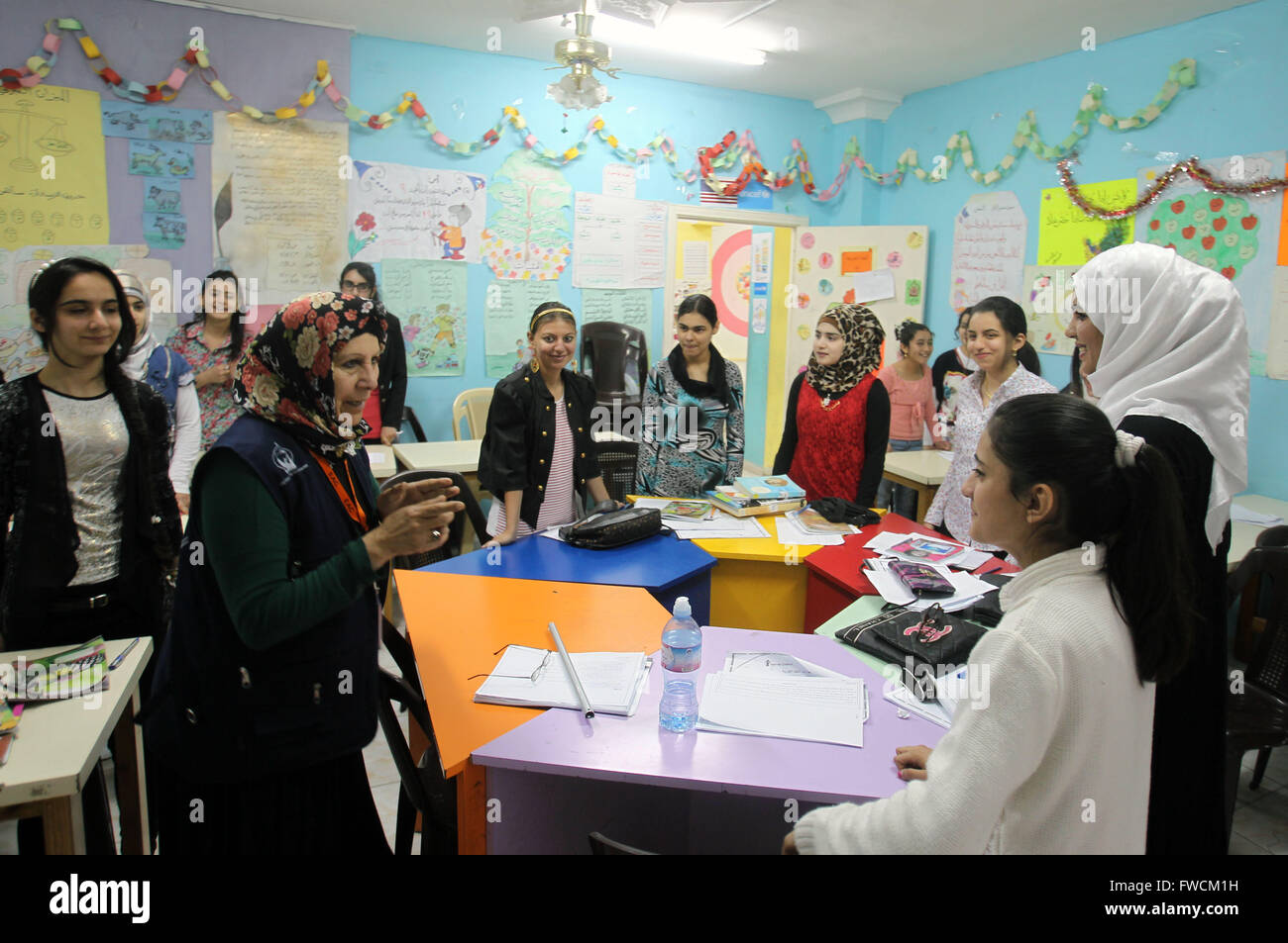 Amman, Jordan. 3rd Apr, 2016. Iraqi and Syrian female students attend a ...