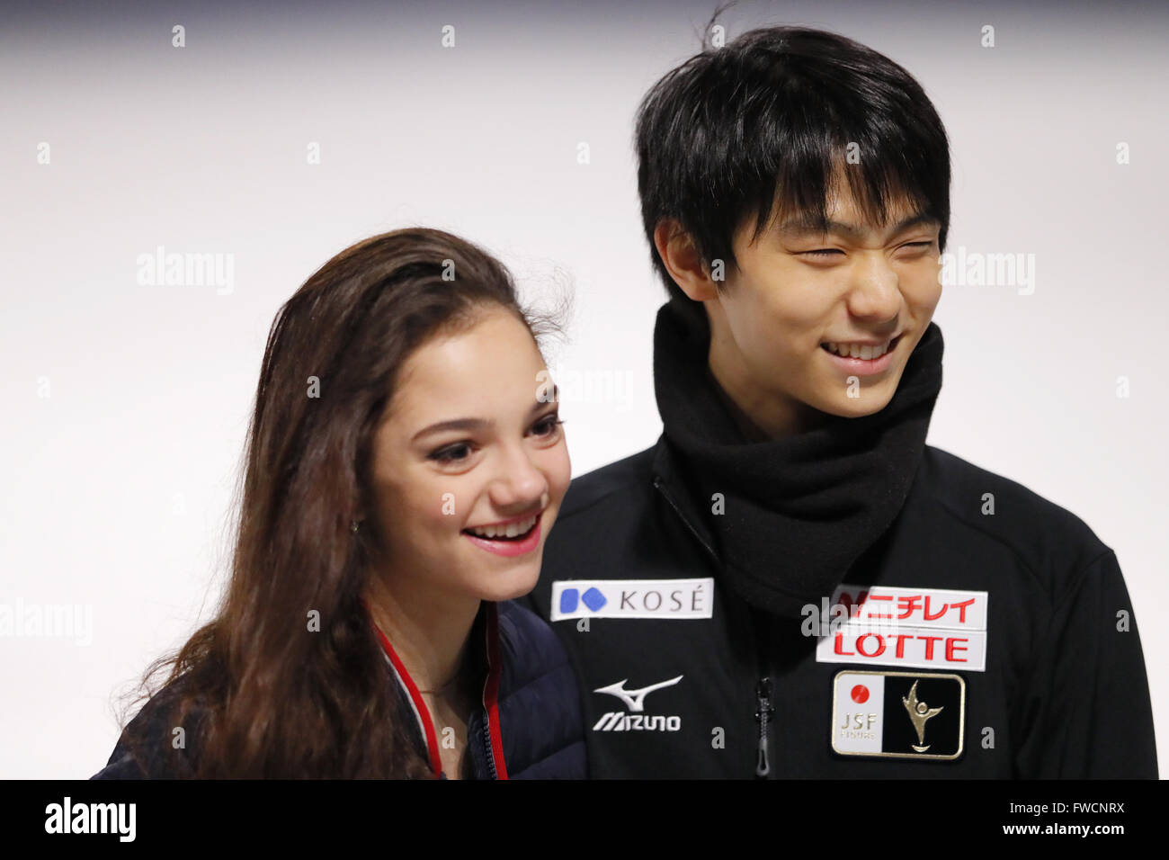 Boston Usa 3rd Apr 2016 L R Evgenia Medvedeva Rus Yuzuru Hanyu Jpn Figure Skating
