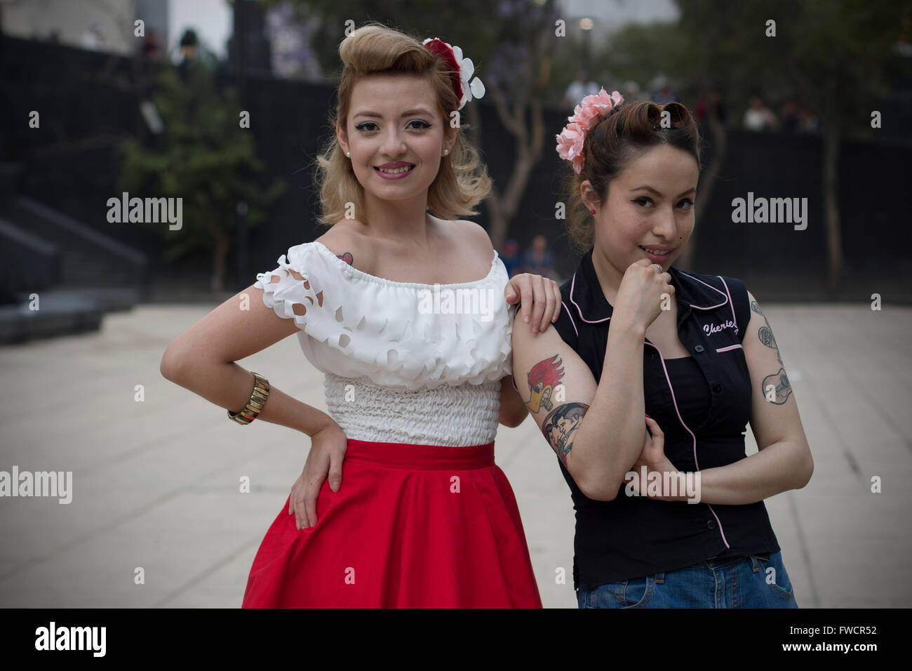 Mexico City, Mexico. 3rd Apr, 2016. Women dressed with the style of the ...