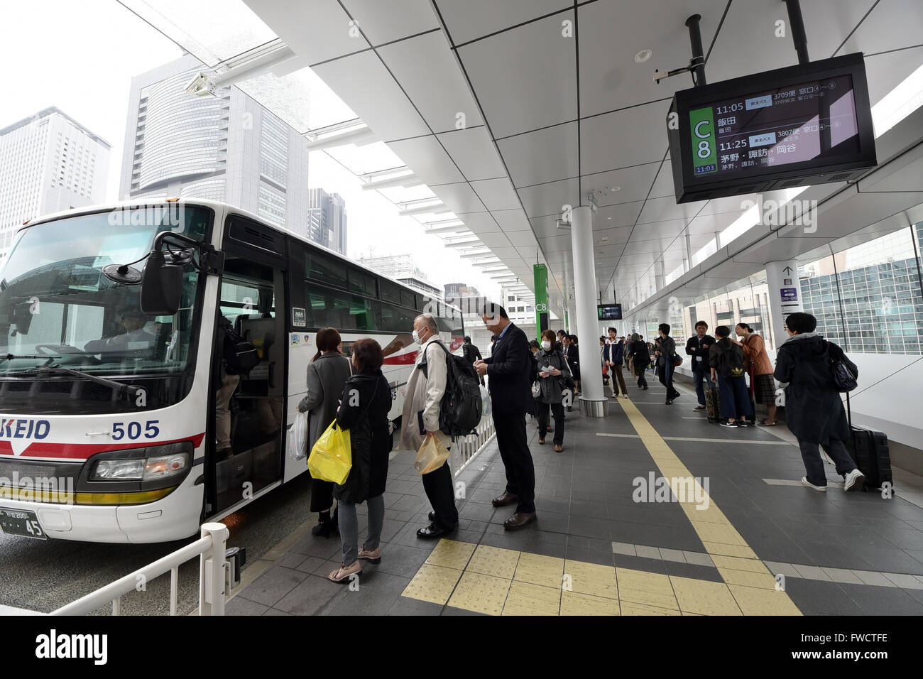 Tokyo, Japan. 4th Apr, 2016. Shinjuku Expressway Bus Terminal starts ...