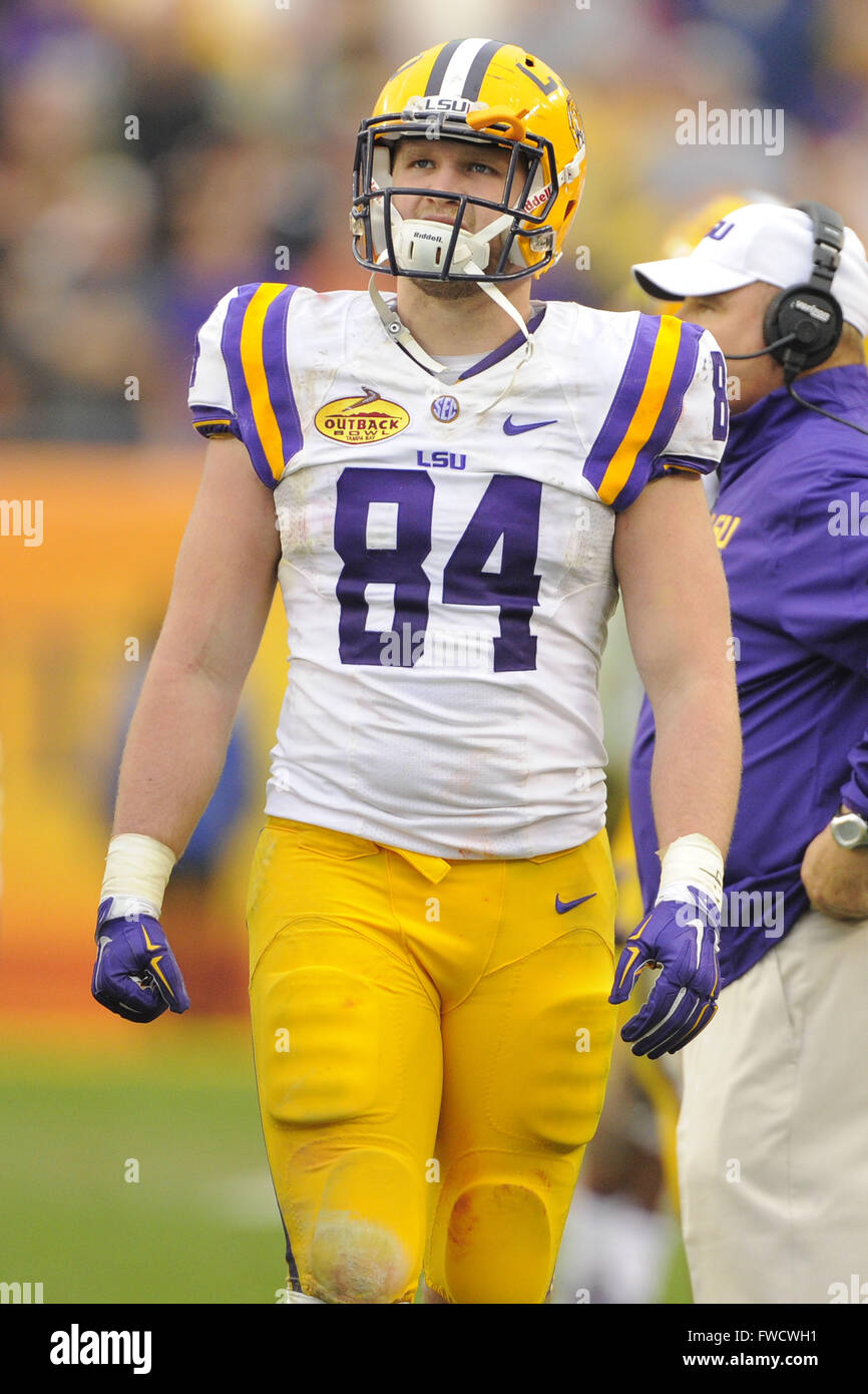Tampa, FL, USA. 1st Jan, 2014. LSU Tigers tight end Logan Stokes (84 ...