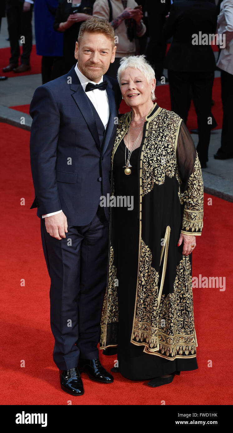 London, UK. 3rd April, 2016. Kenneth Branagh and Judi Dench at 40th ...