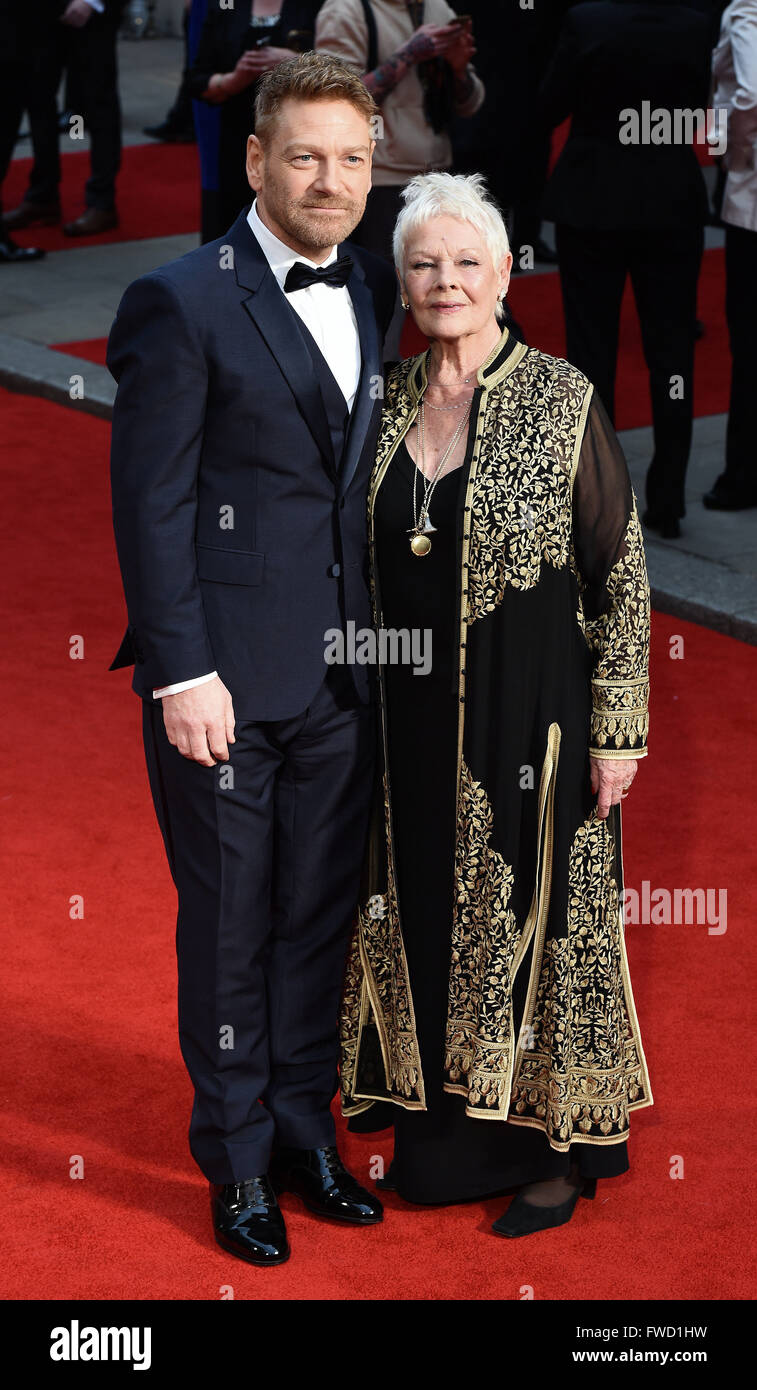 London, UK. 3rd April, 2016. Kenneth Branagh and Judi Dench at 40th ...