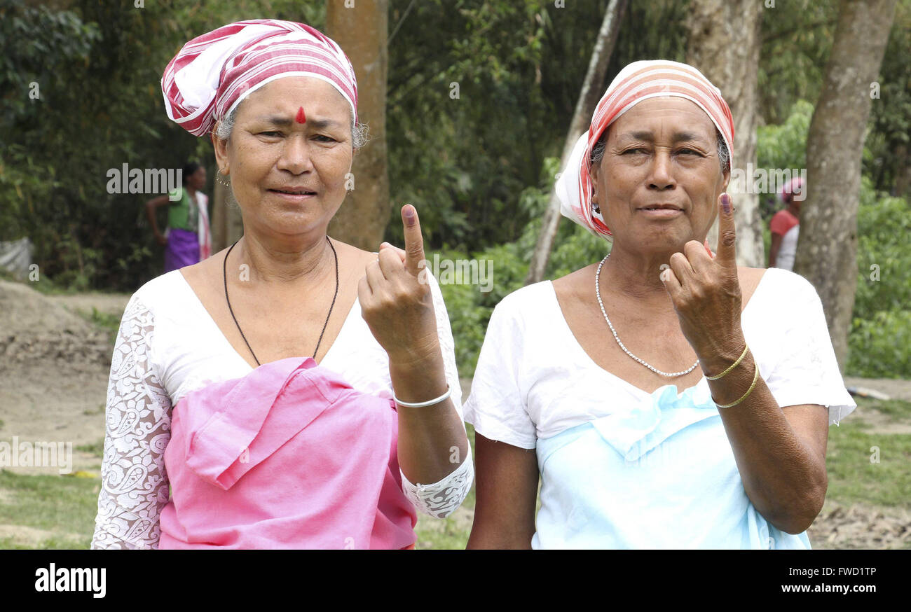 Majuli, Assam, India. 4th Apr, 2016. Two Indian elderly deori tribal ...