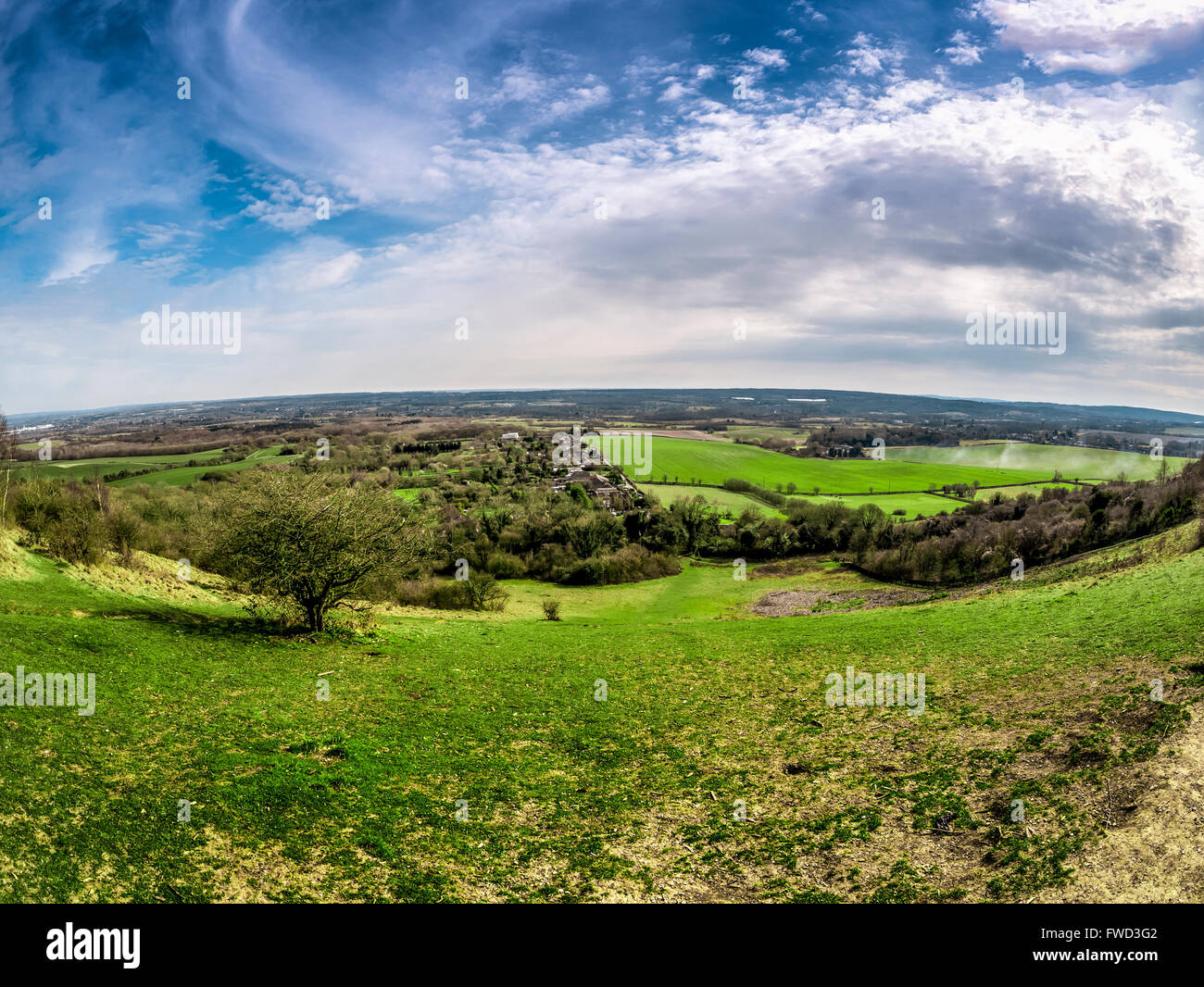 View from a Hill in Coldrum, Kent, England with Fisheye Lens Stock ...