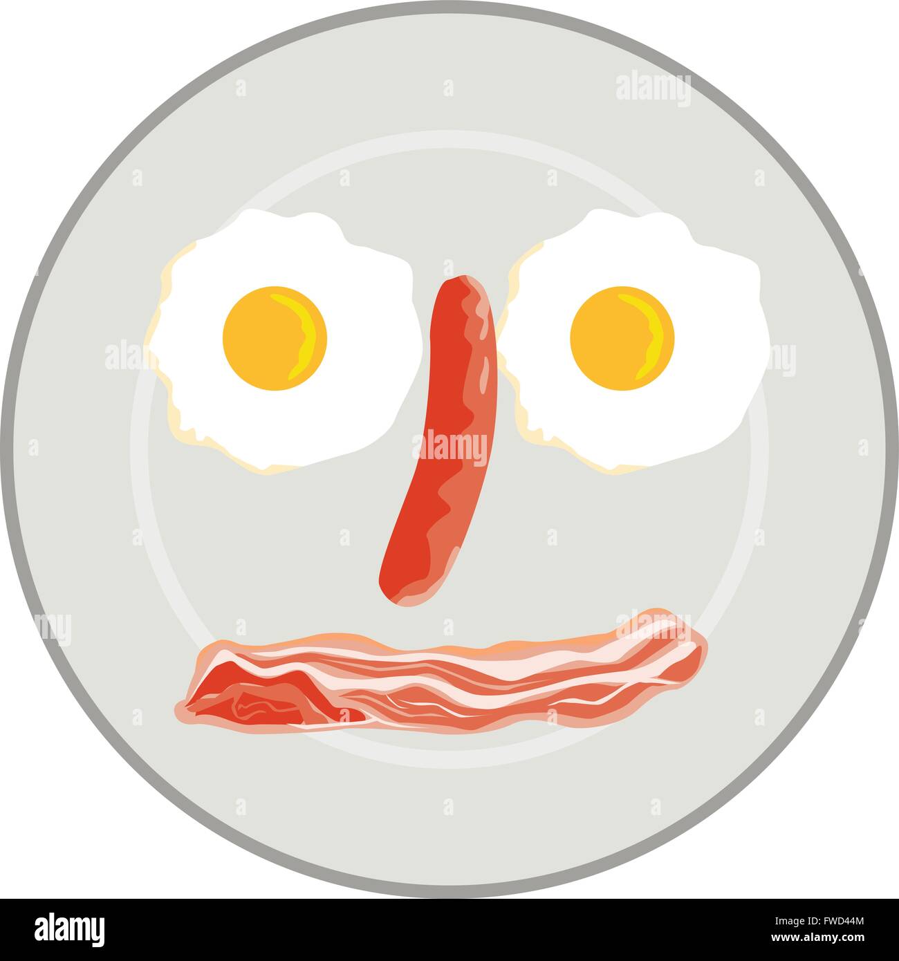 Illustration of a face made of egg with sausage as nose and bacon as ...