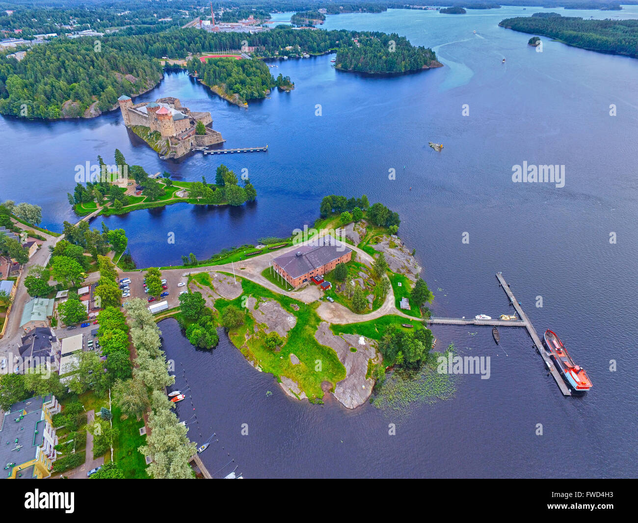 Aerial view of Olavinlinna Olofsborg Medieval 15th century northernmost ...