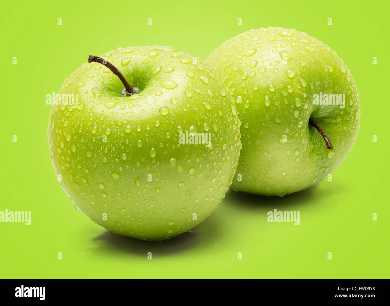 Perfect Fresh Green Apple Isolated on Green Background in Full Depth of ...