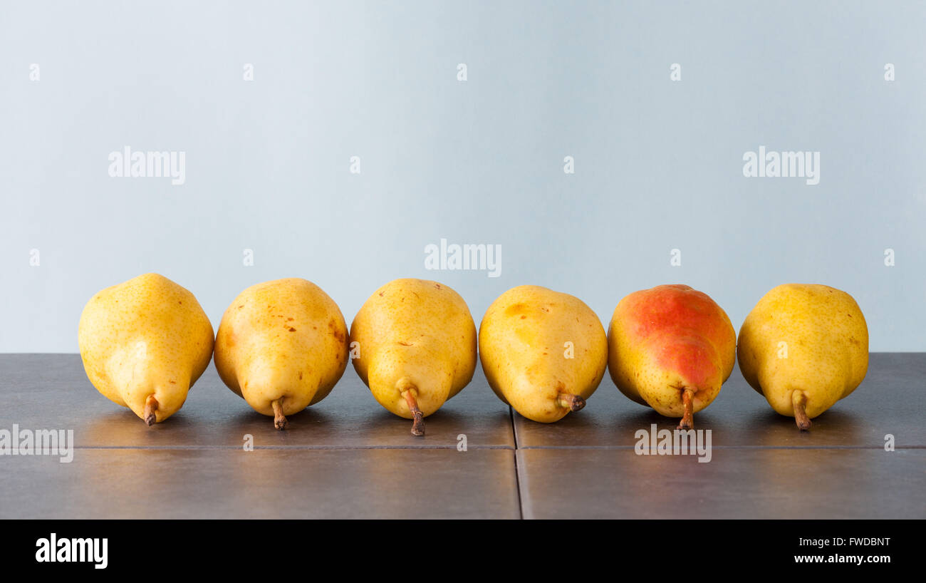 Six whole yellow Corella pears. Horizontal image with copy space Stock ...