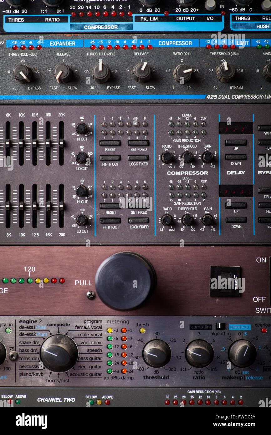 Color image of many buttons in a sound recording studio Stock Photo - Alamy