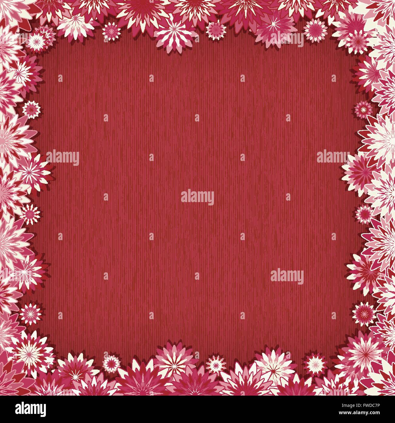 Red background with border of pink flowers - vector illustration Stock ...