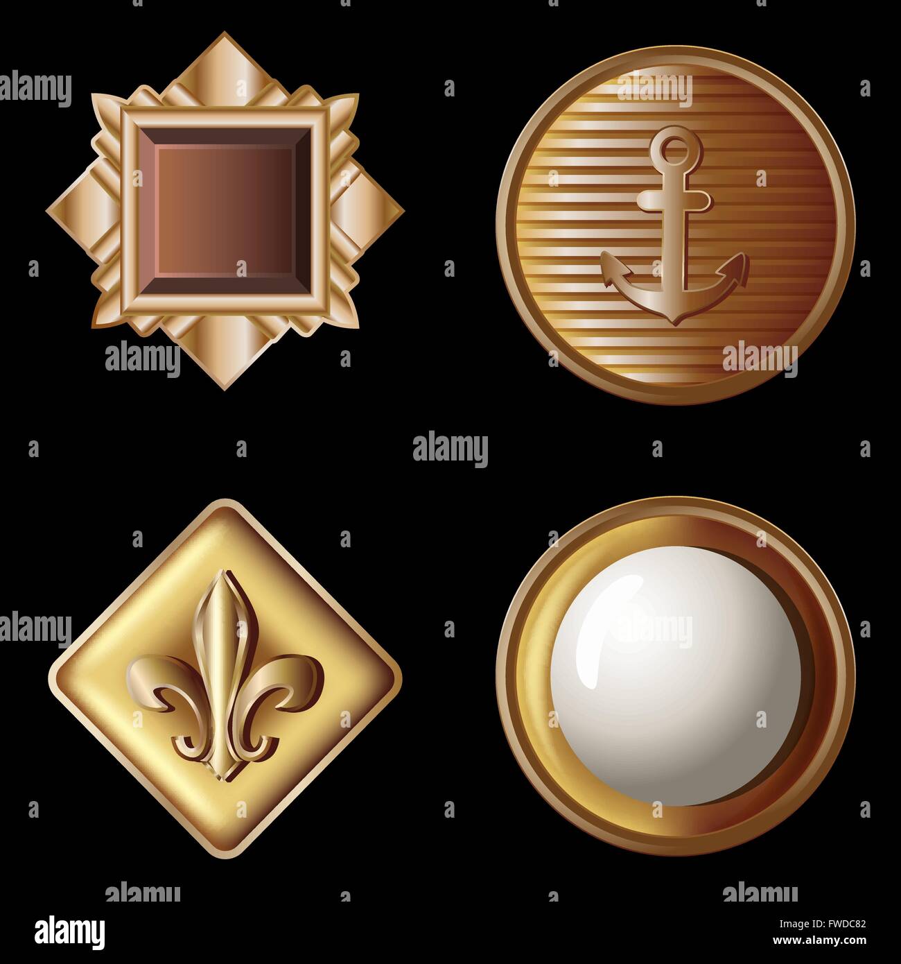 set of vintage gold buttons - vector illustration. eps 10 Stock Vector ...