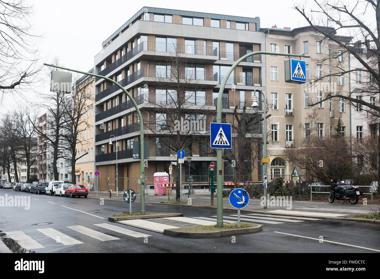 BERLIN, MARCH 25: A zebra crossing or pedestrian crossing and modern ...