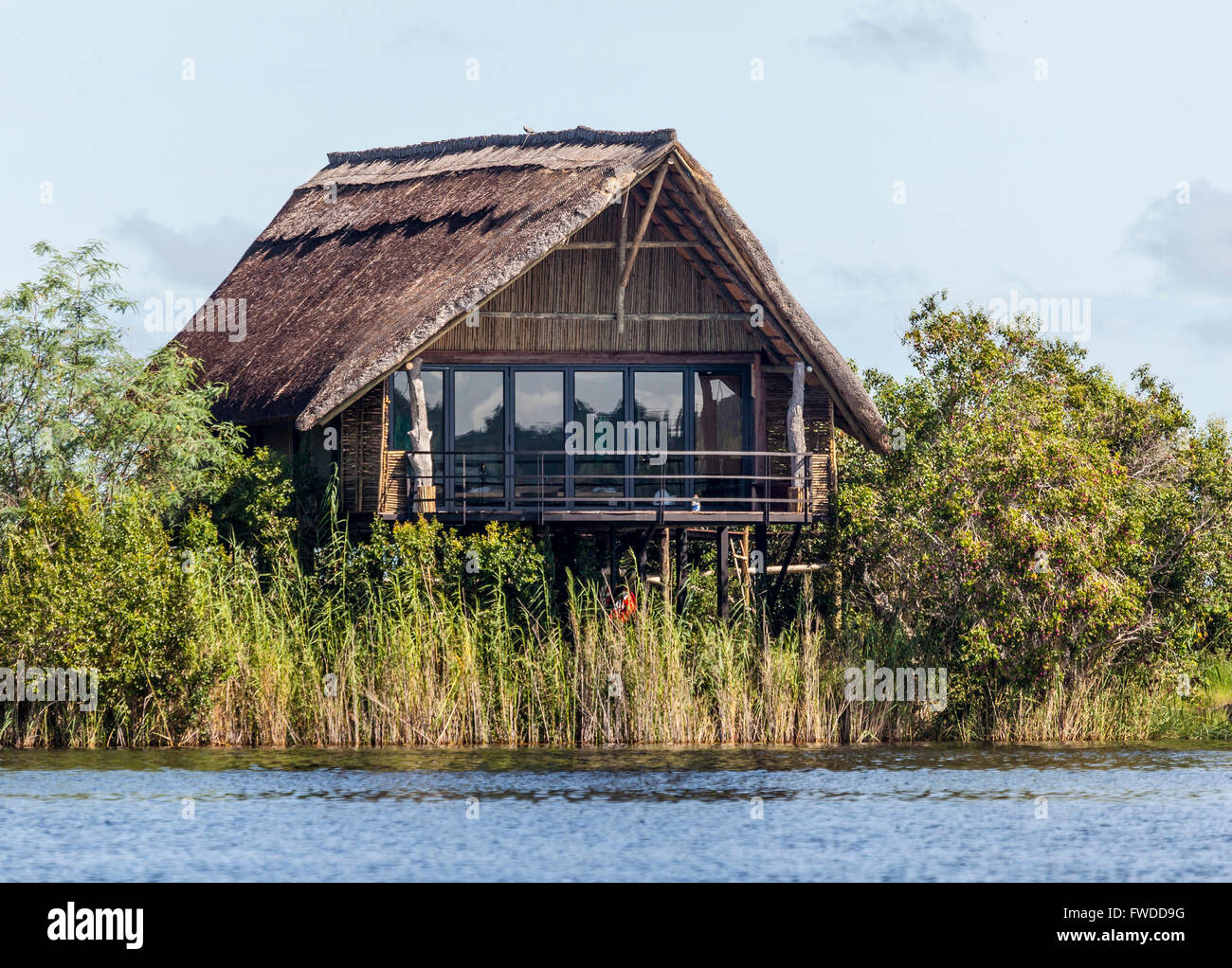 Elevated safari Lodge chalet on stilts overlooking the Chobe River ...