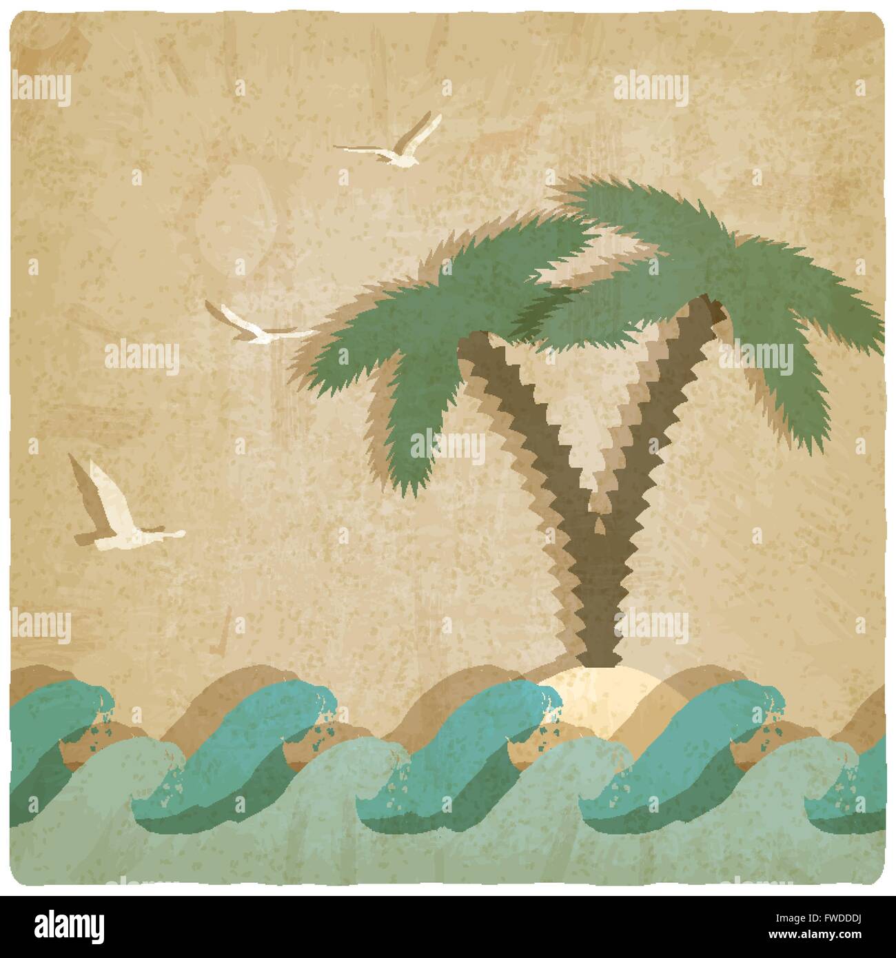 Vintage marine background with palm tree - vector illustration Stock ...