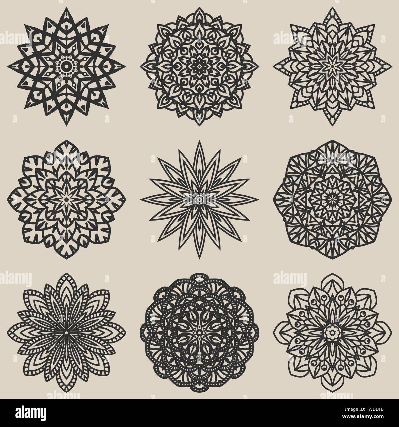 circular floral pattern set - vector illustration Stock Vector Image ...