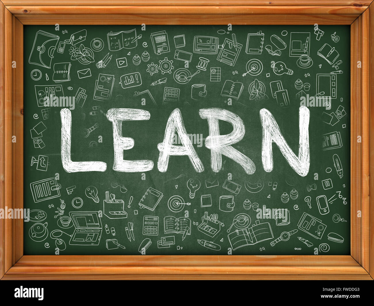 Hand Drawn Learn on Green Chalkboard Stock Photo - Alamy