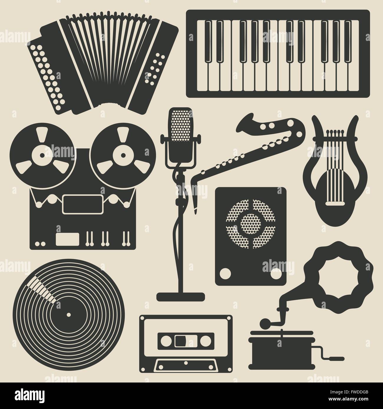 icon set with musical instruments - vector illustration Stock Vector ...