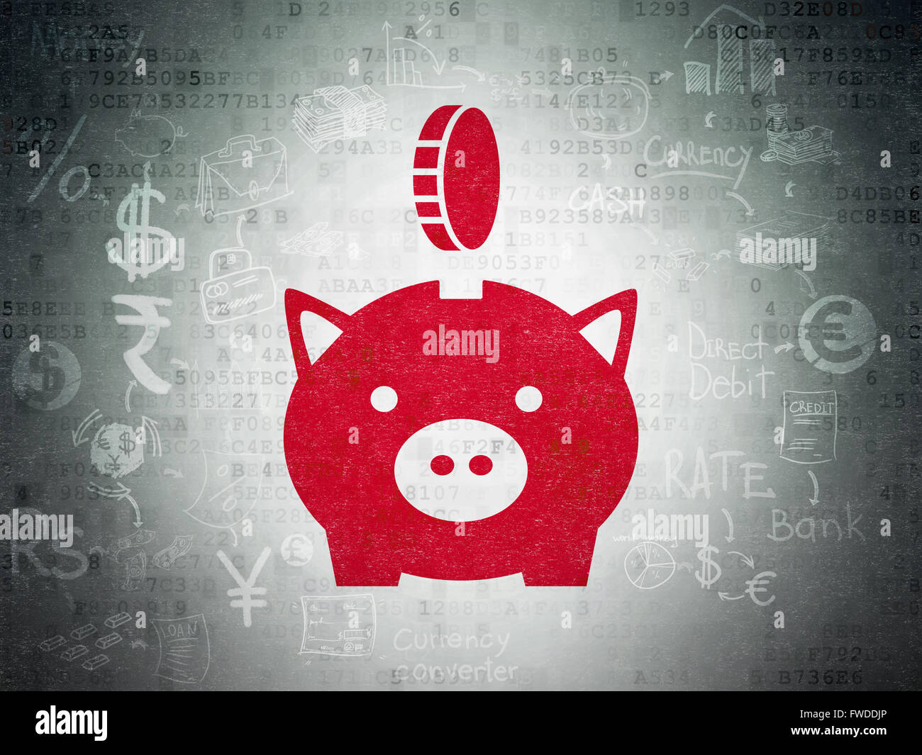 Money concept: Money Box With Coin on Digital Paper background Stock ...
