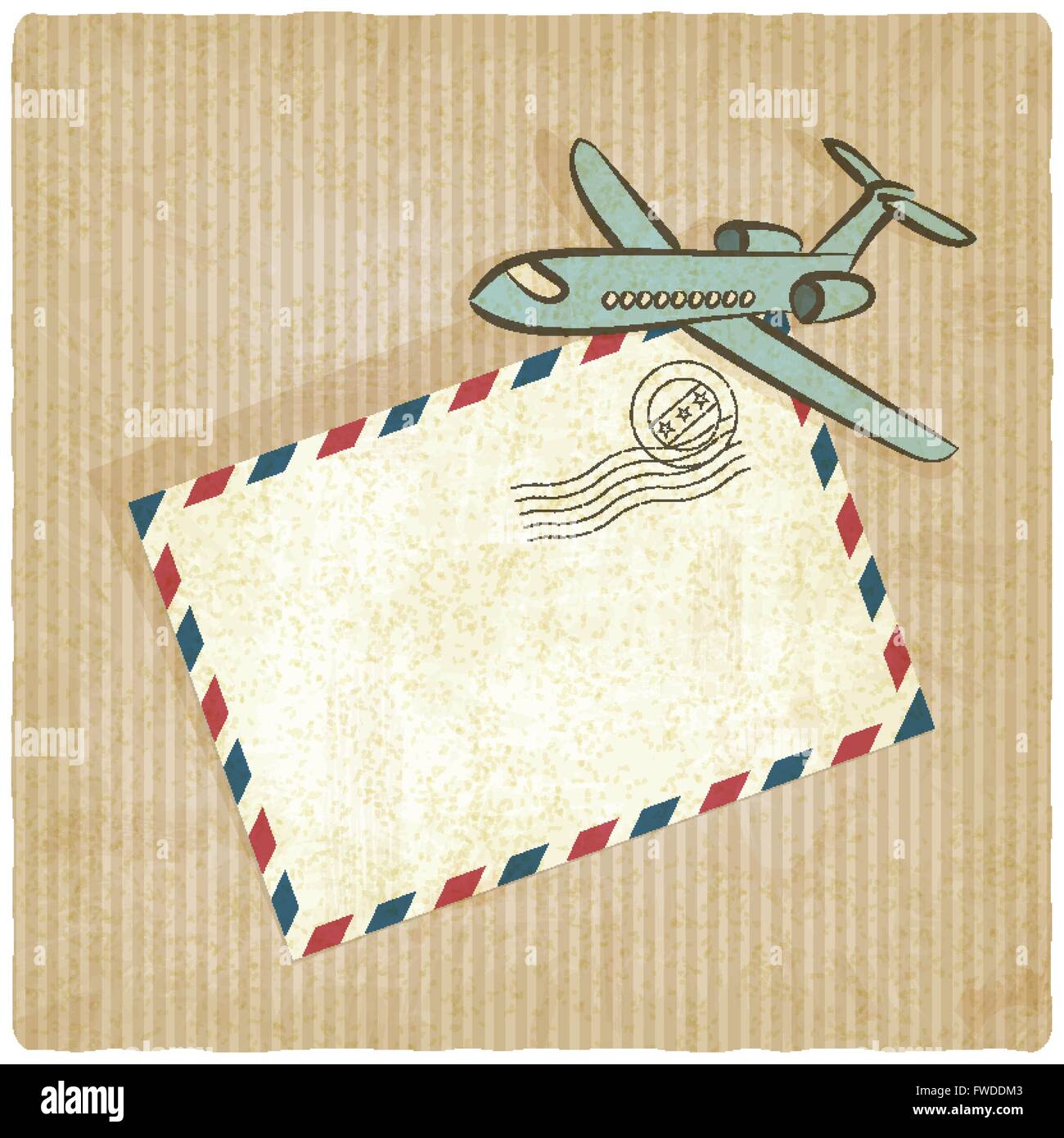 retro background with plane and envelope - vector illustration Stock ...