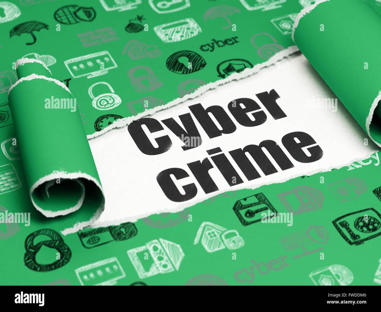 Protection concept: black text Cyber Crime under the piece of torn ...
