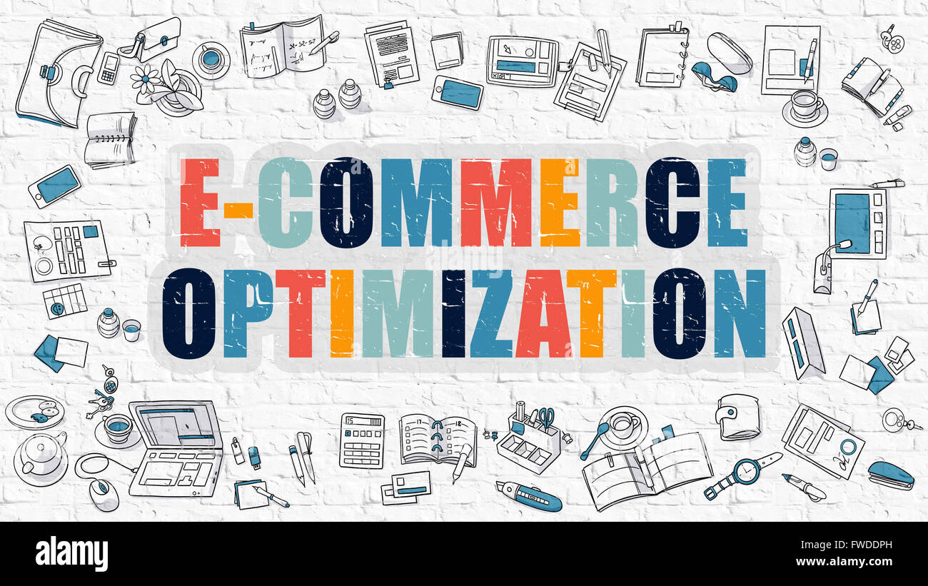 E-Commerce Optimization Concept with Doodle Design Icons Stock Photo ...