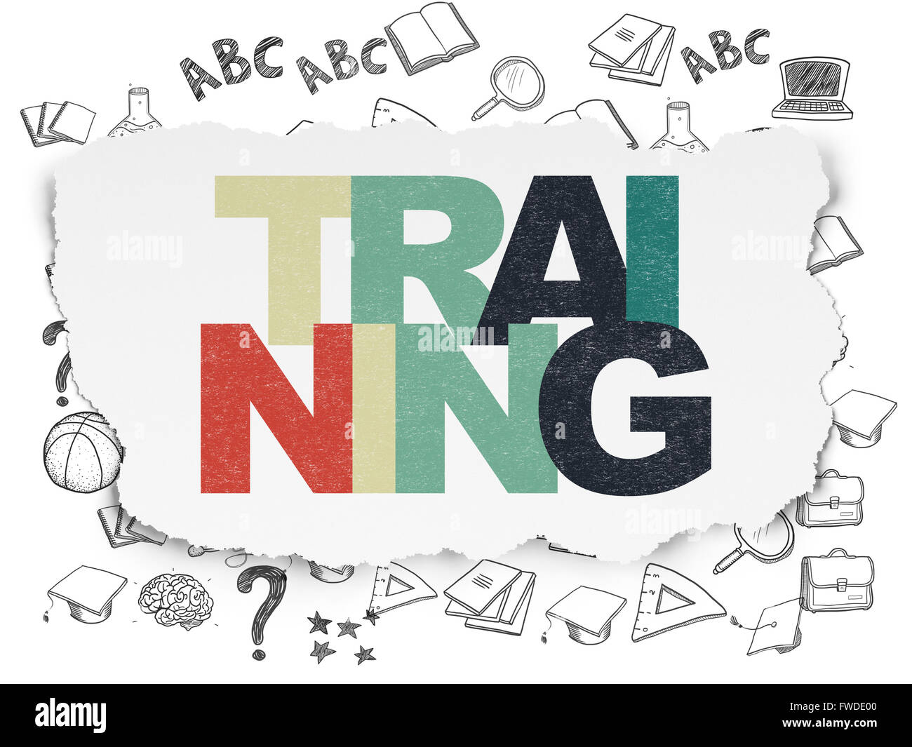 Studying concept: Training on Torn Paper background Stock Photo - Alamy