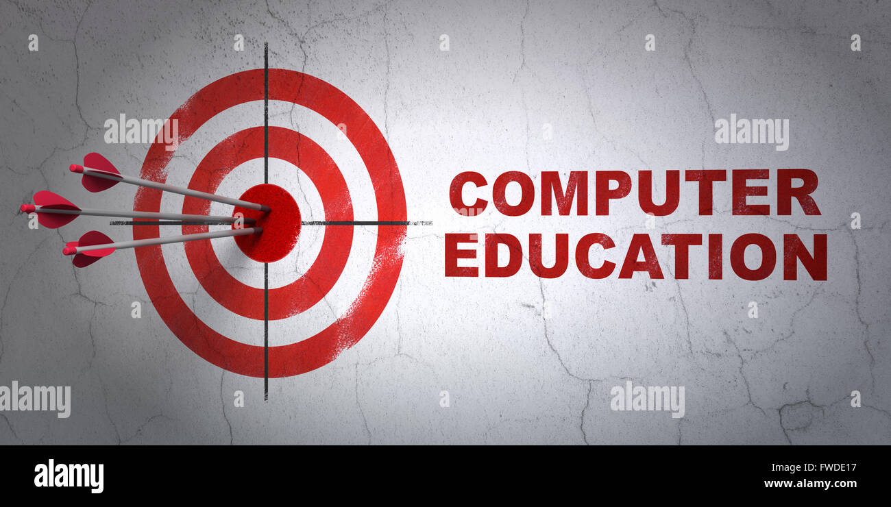 Learning concept: target and Computer Education on wall background ...