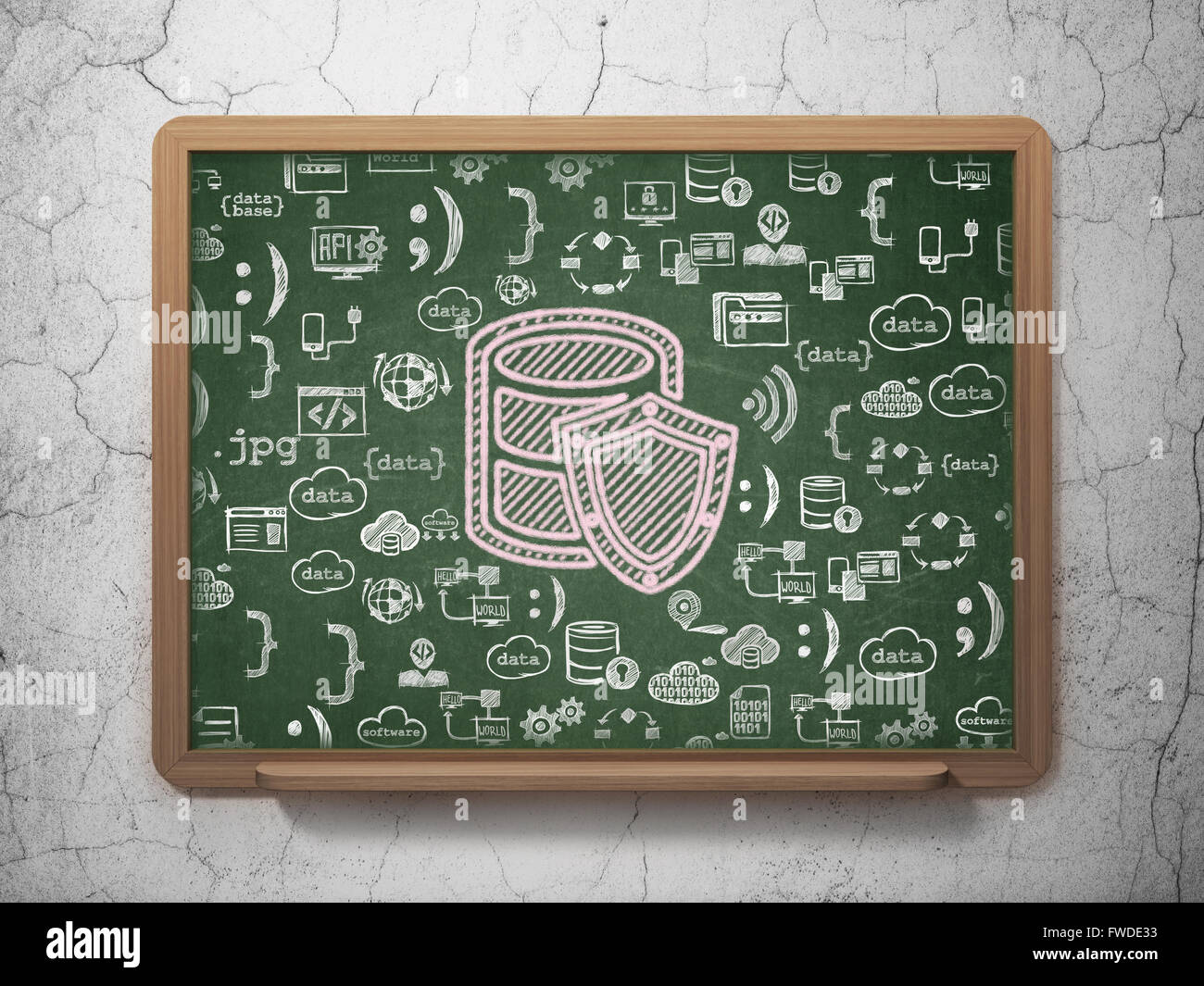 Software concept: Database With Shield on School board background Stock ...