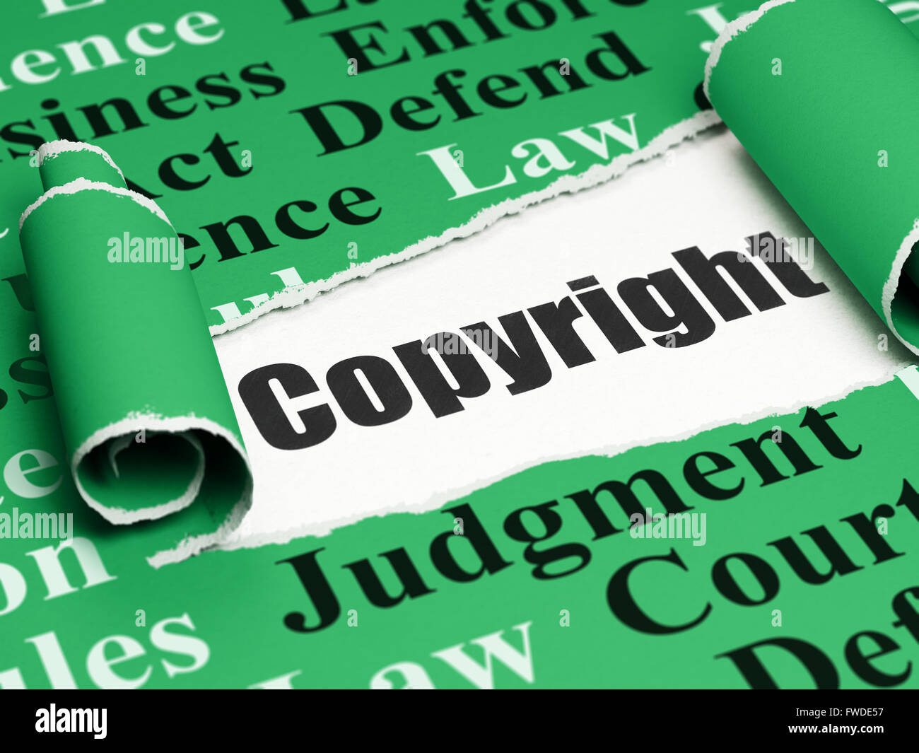Law concept: black text Copyright under the piece of torn paper Stock ...