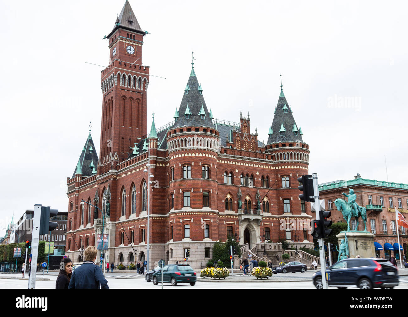 City Hall and statue of Marcus Stenbook, Helsingborg, Sweden Stock ...