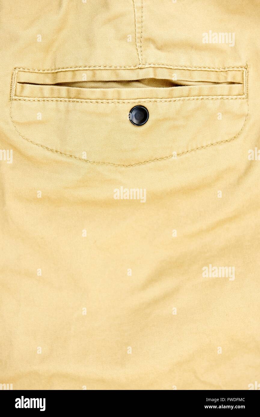 A studio photo of a back pocket on a pair of shorts Stock Photo - Alamy