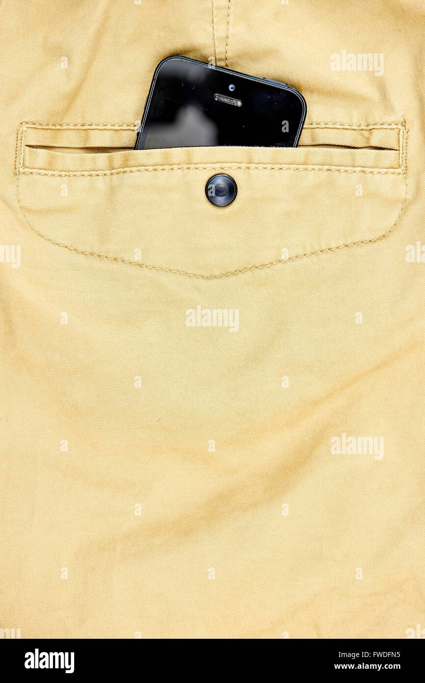 A studio photo of a back pocket on a pair of shorts Stock Photo - Alamy